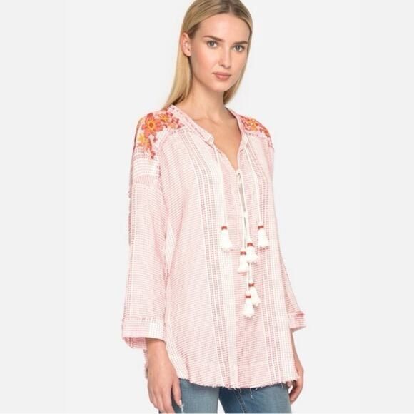 Johnny Was | Tops | Johnny Was Womens Red Cream Jacque Stripe Beaded ...